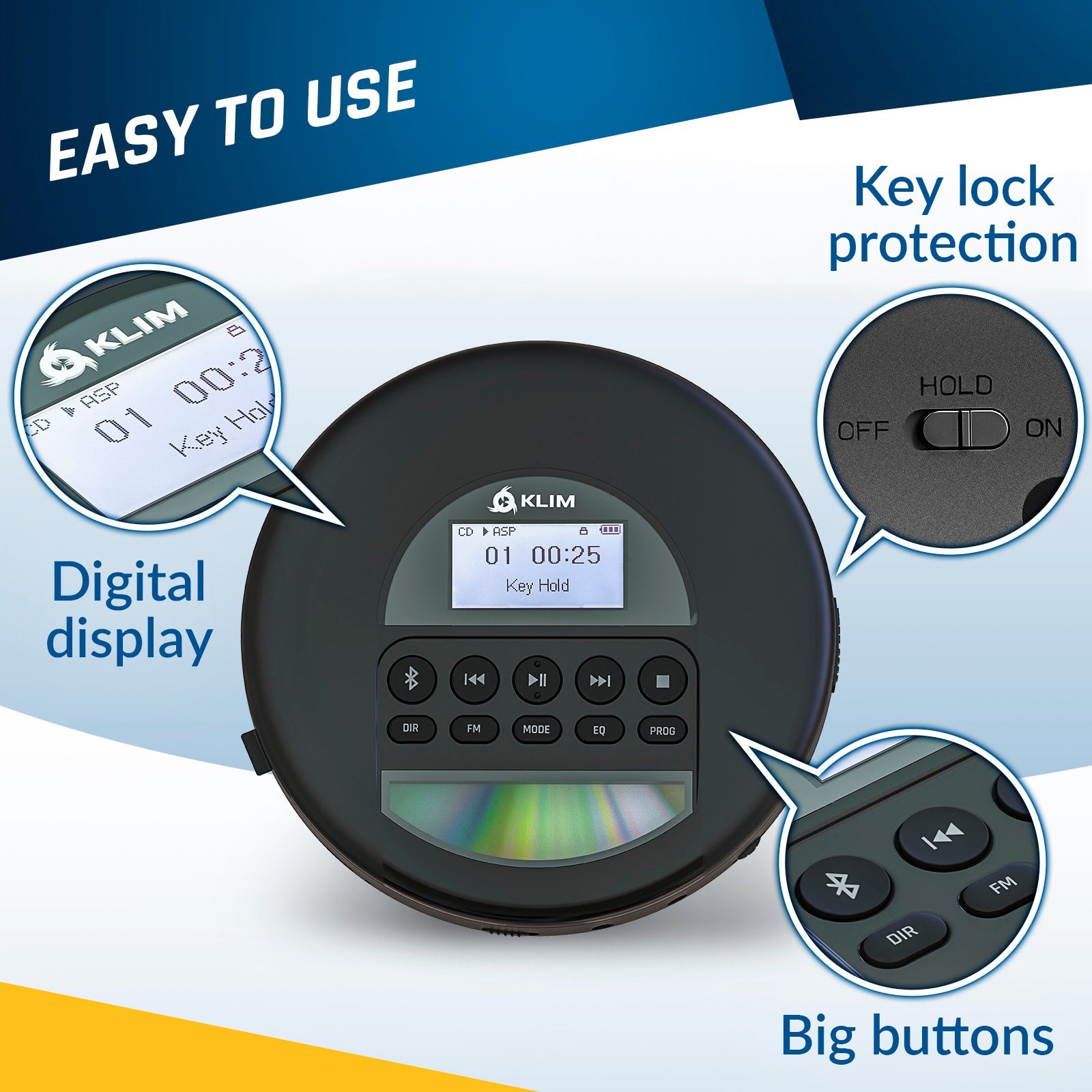 KLIM Nomad Portable CD Player Bluetooth + Headset – KLIM Technologies