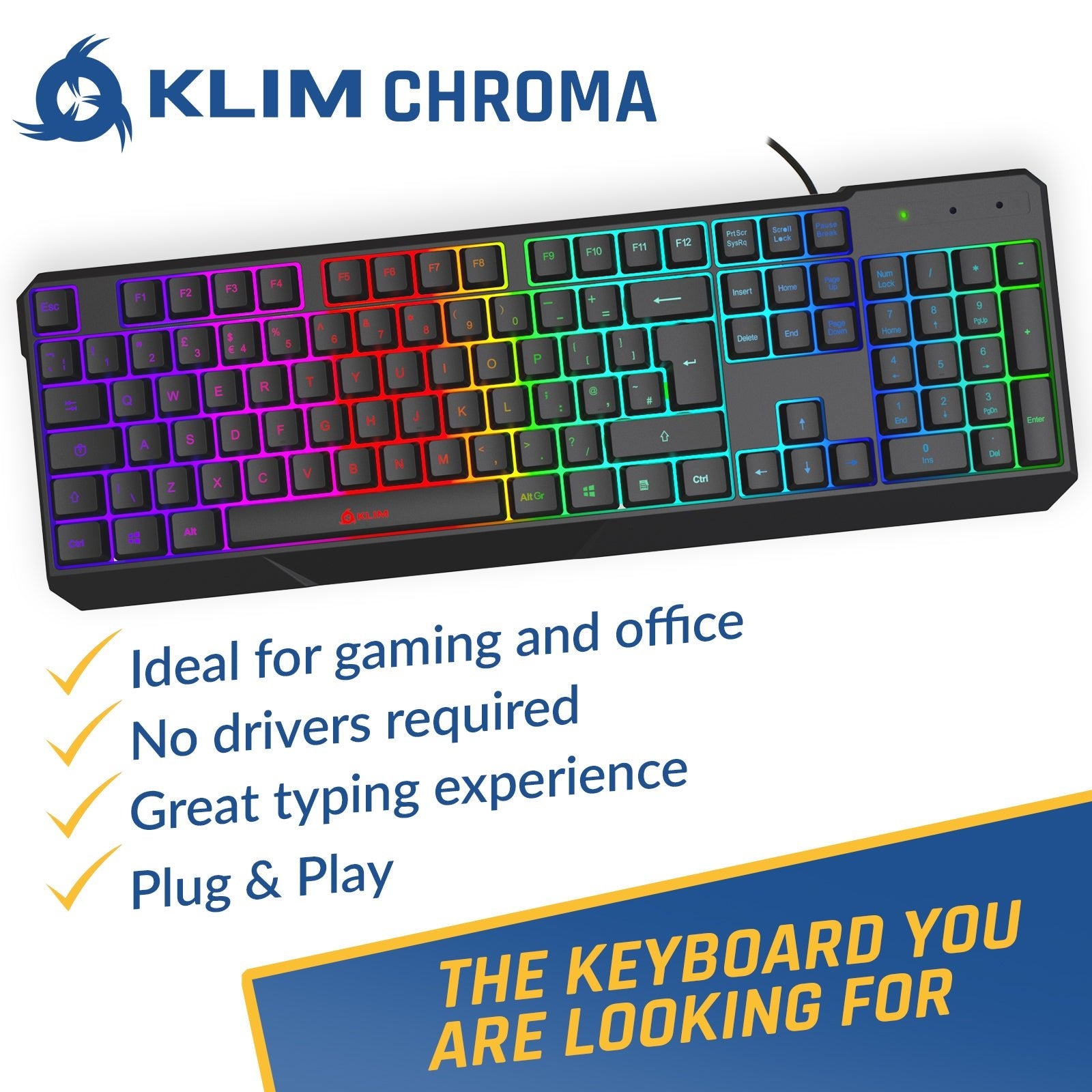Klim Chroma Wired Membrane Keyboard Silent And Illuminated Klim