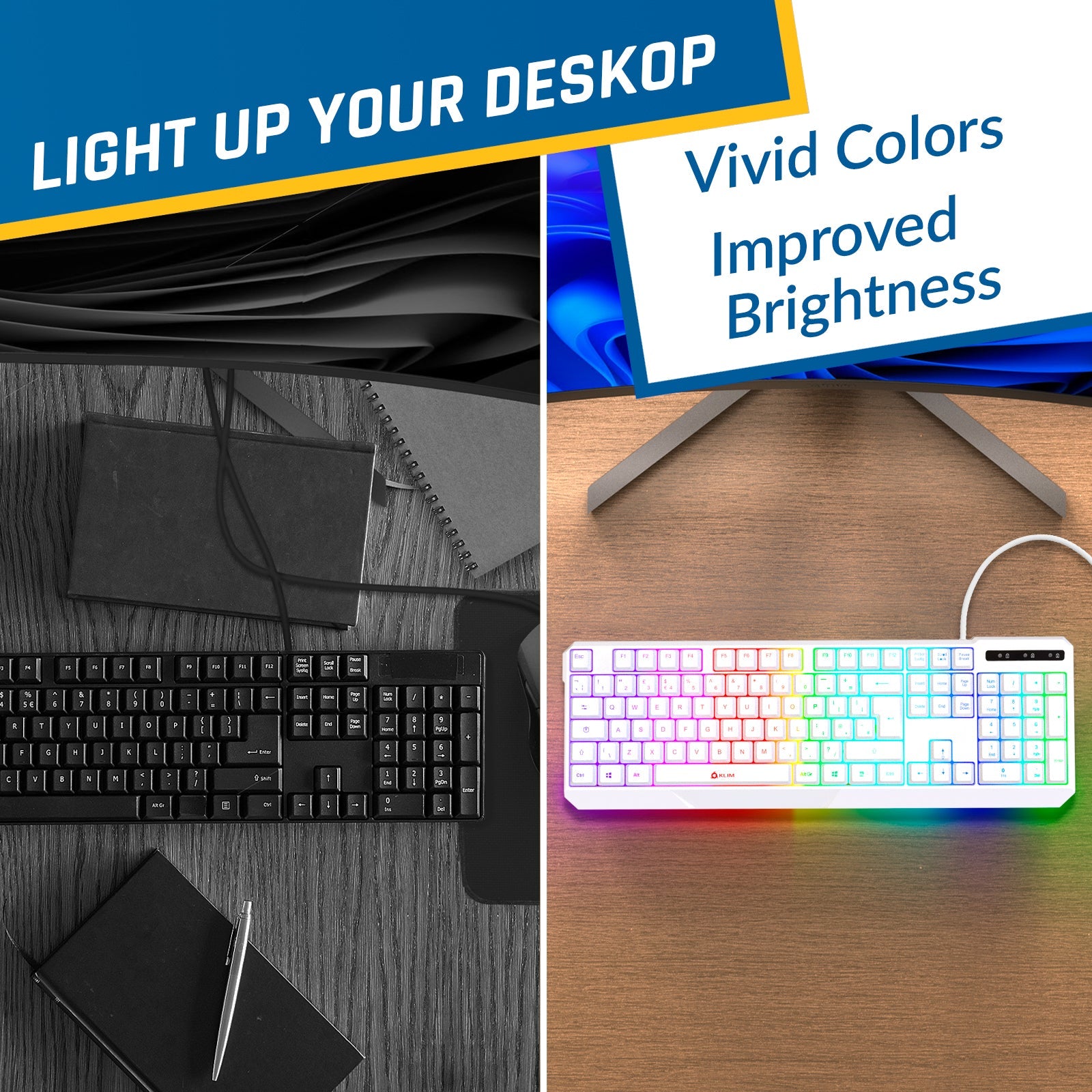 Klim Chroma Wired Membrane Keyboard Silent And Illuminated Klim