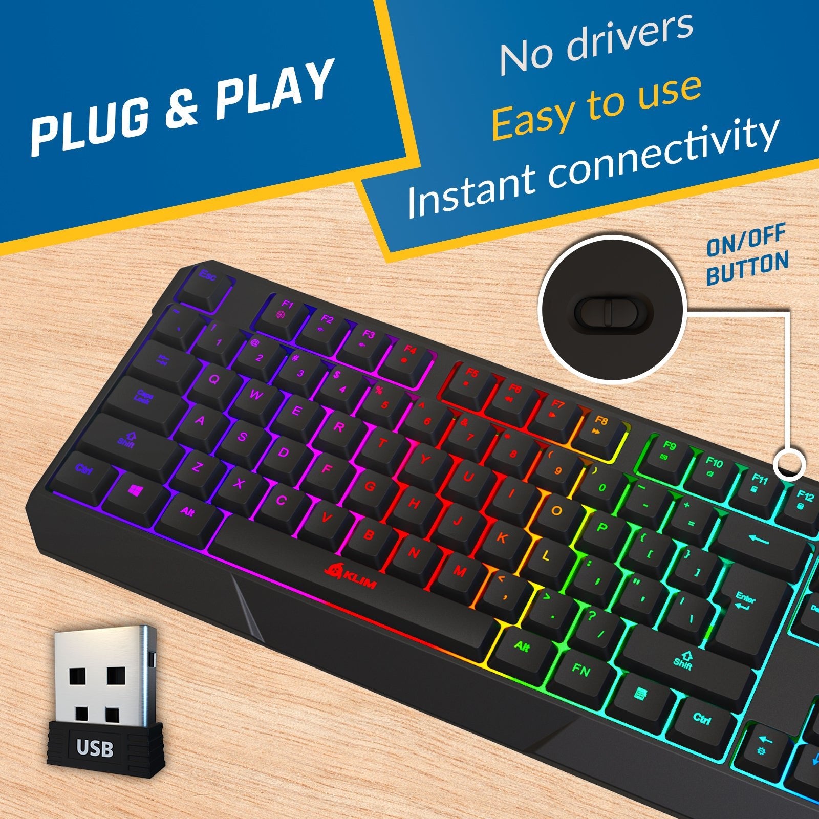 Klim Chroma Wireless Membrane Keyboard Silent And Illuminated Klim