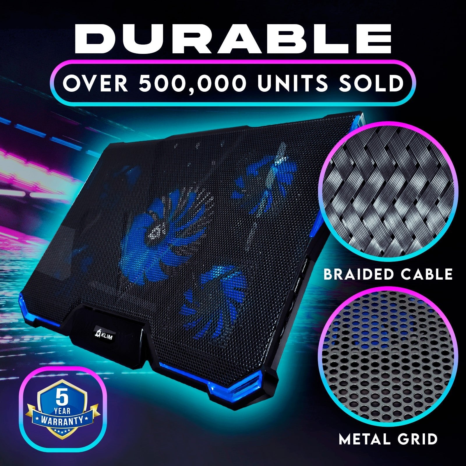 KLIM Cyclone Laptop Cooling Pad | 5 Fans | Silent | 11"-19" Laptops ...