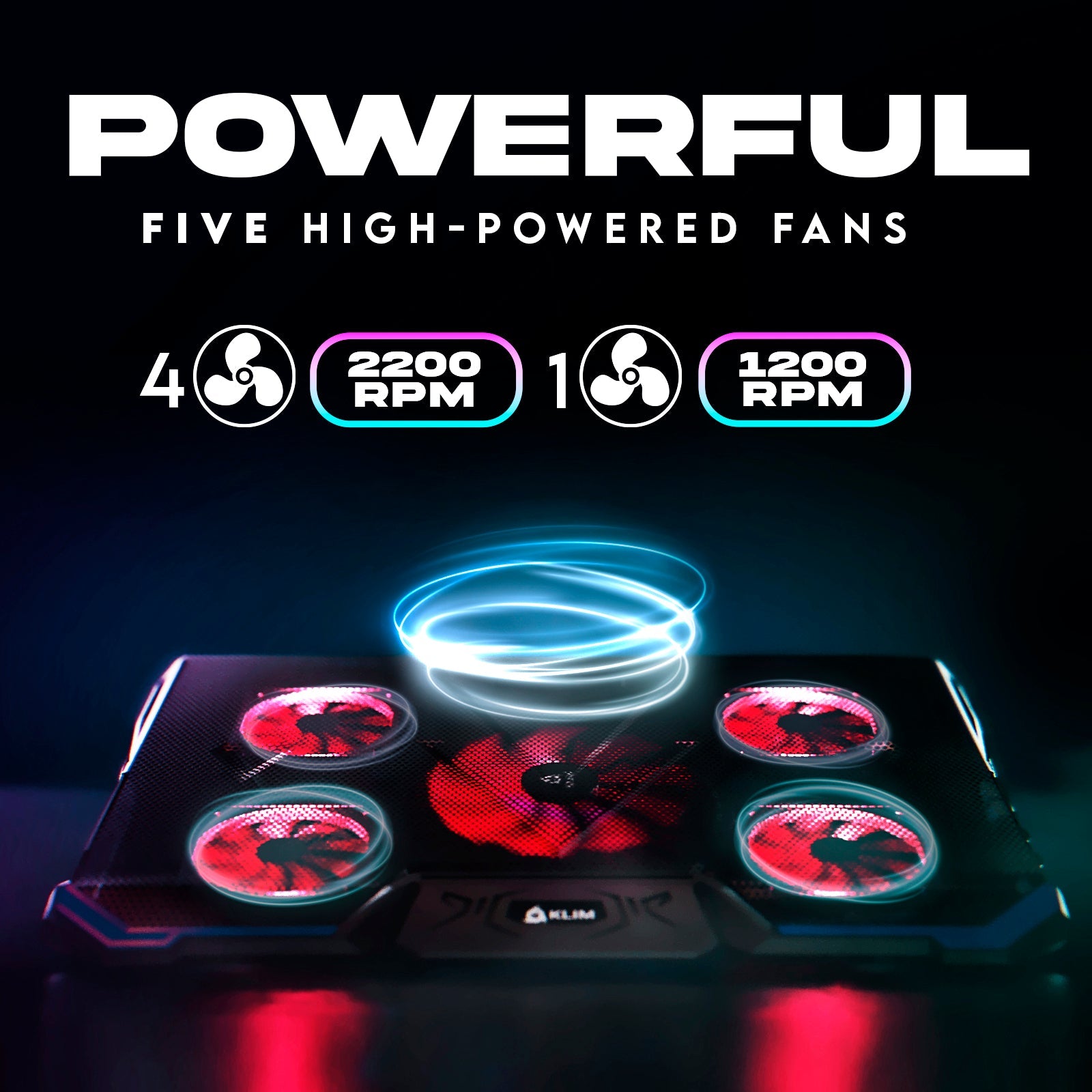 KLIM Cyclone Laptop Cooling Pad | 5 Fans | Silent | 11"-19" Laptops ...