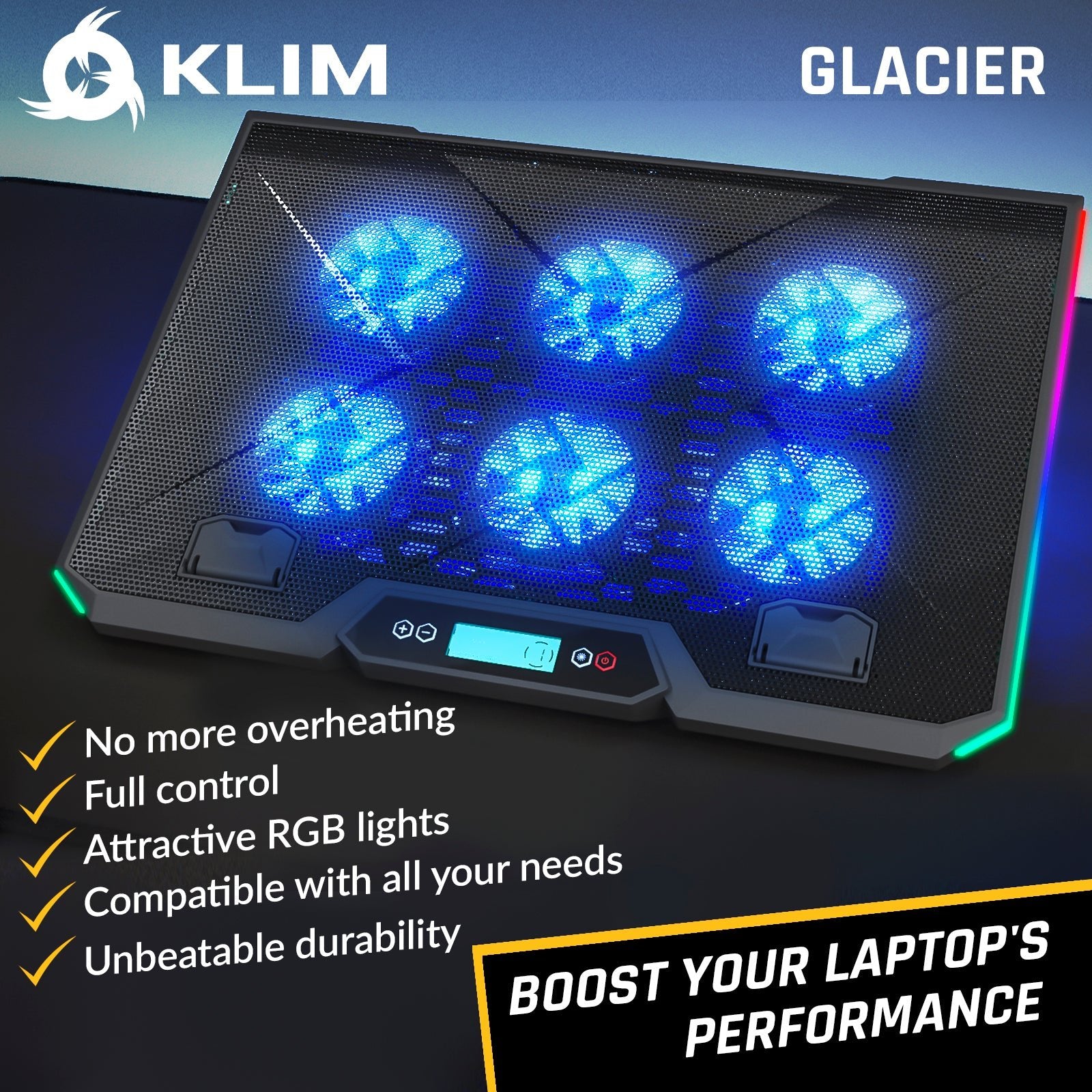 KLIM Glacier Cooling Pad | 6 Fans | RGB Lighting – KLIM Technologies