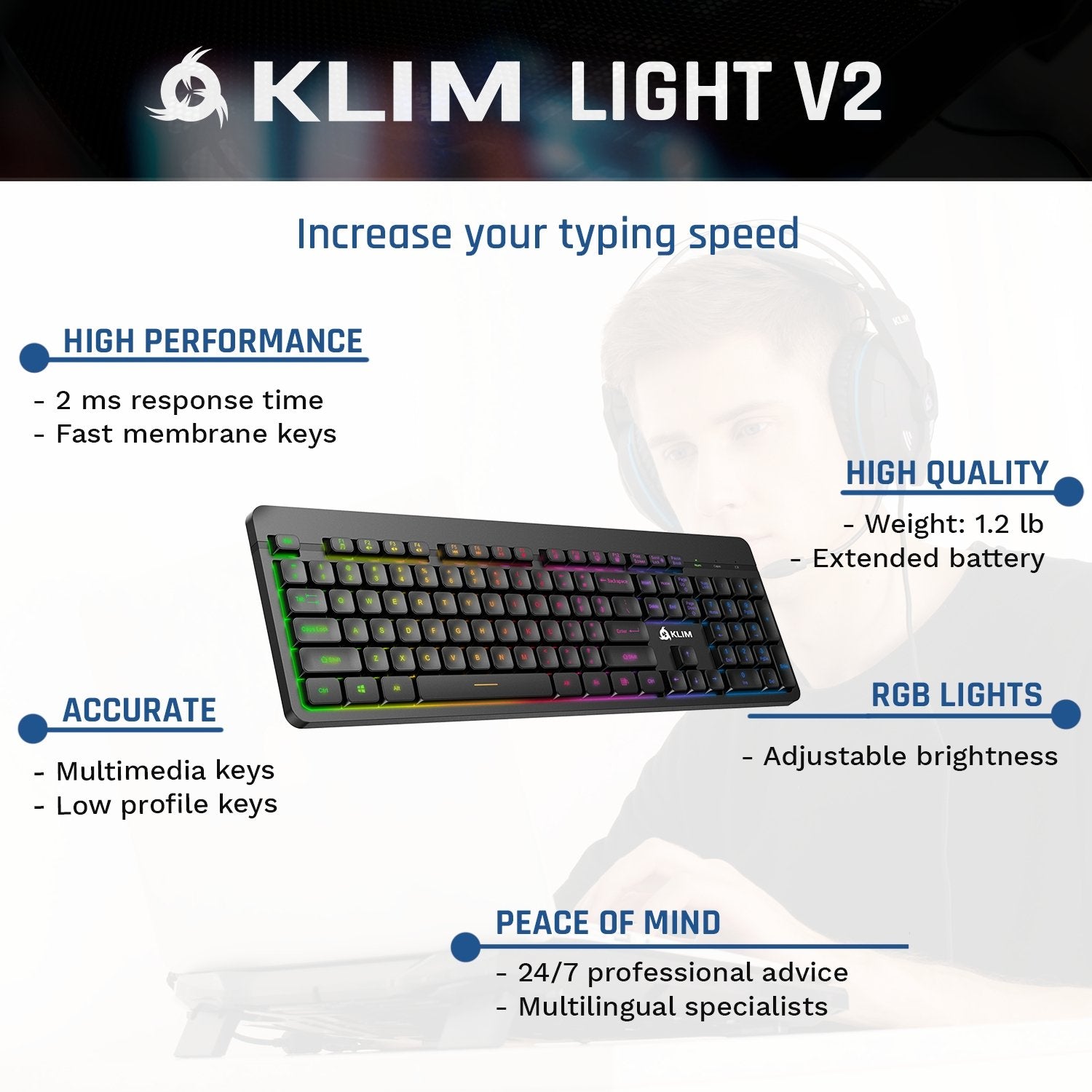 KLIM Light V2 Wireless Membrane Keyboard | Silent & Backlit – KLIM ...