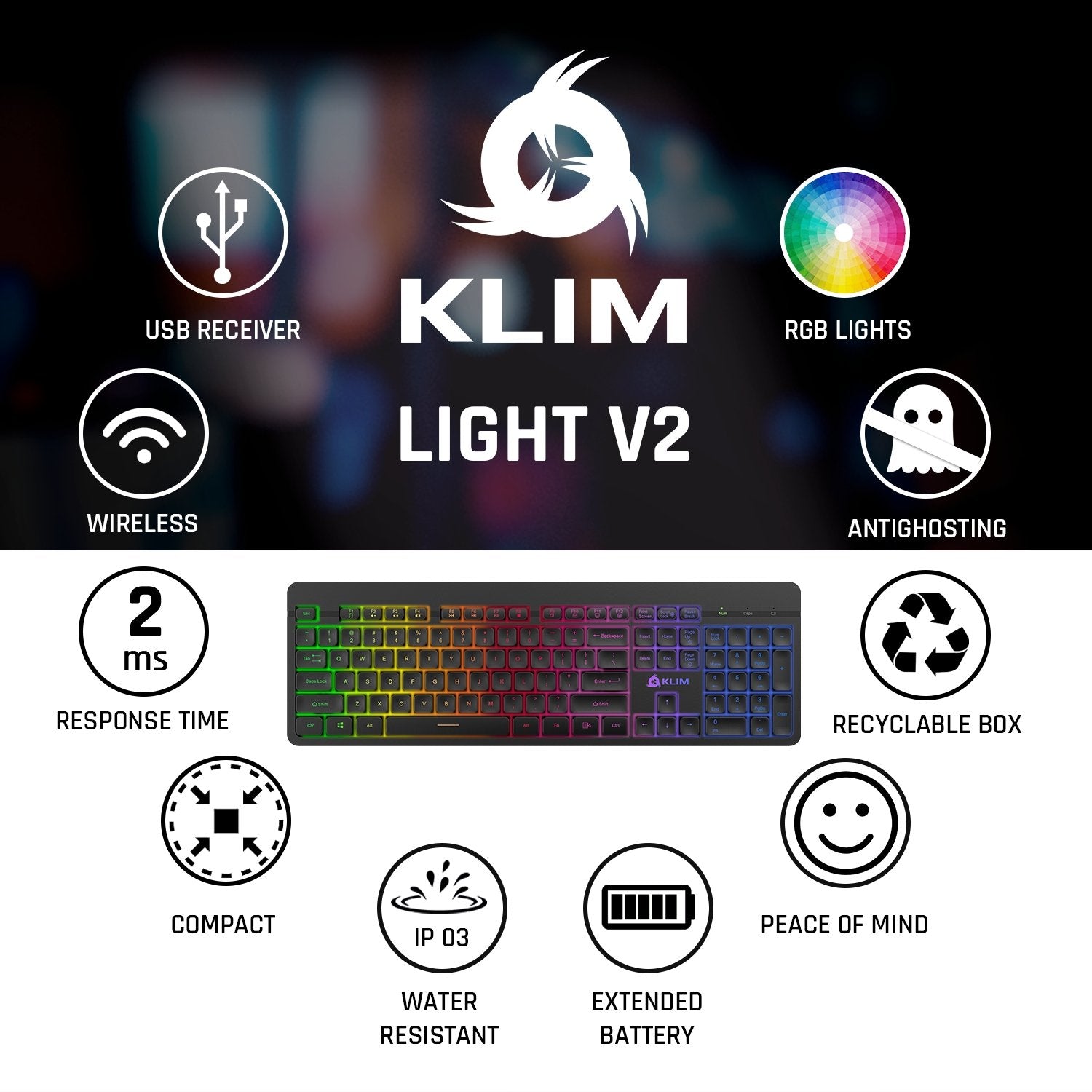 KLIM Light V2 Wireless Membrane Keyboard | Silent & Backlit – KLIM ...