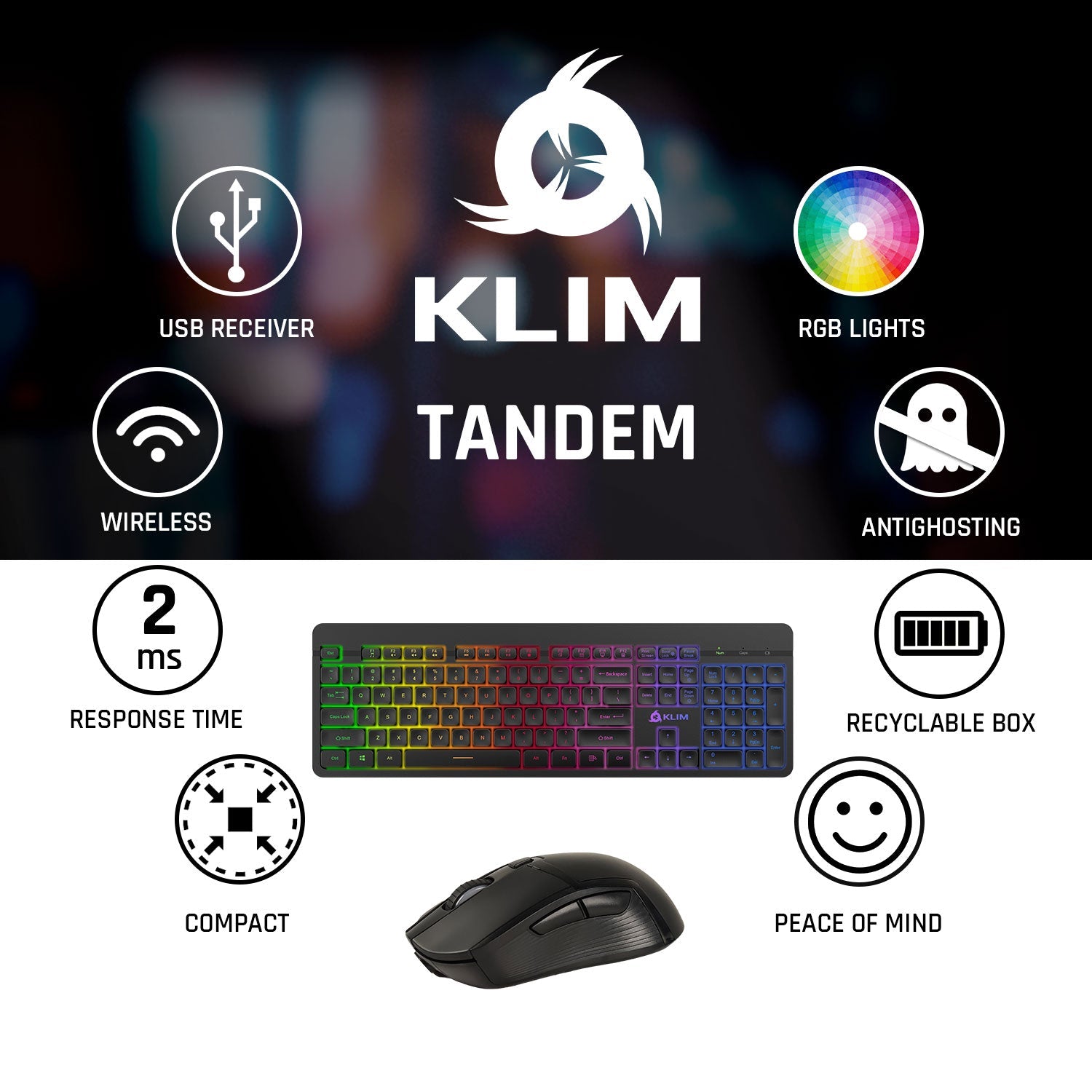 KLIM Tandem Wireless Keyboard and Mouse Set - Single USB Dongle – KLIM ...