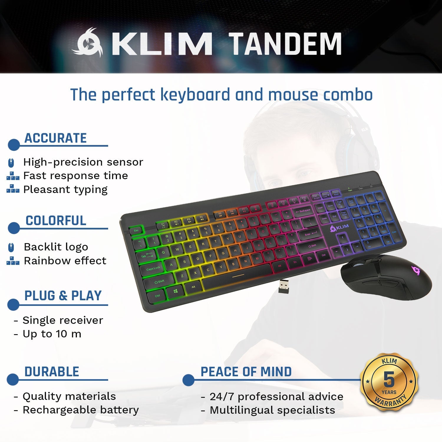 KLIM Tandem Wireless Keyboard and Mouse Set - Single USB Dongle – KLIM ...