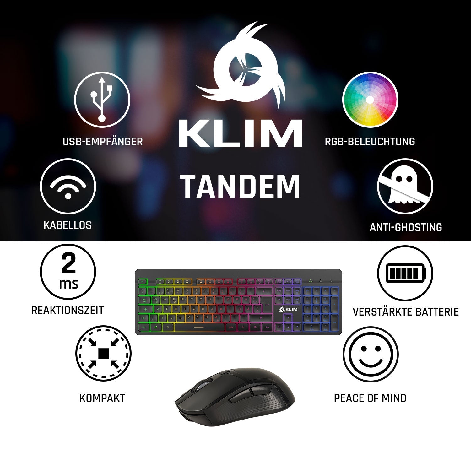 KLIM Tandem Wireless Keyboard and Mouse Set - Single USB Dongle – KLIM ...